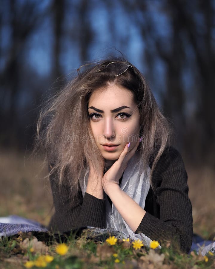 Model Posing at the Forest with Flowers Stock Image - Image of ...