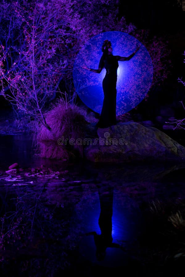 Night Model in Mountain Scenery and Illuminated with Lights Stock Photo ...