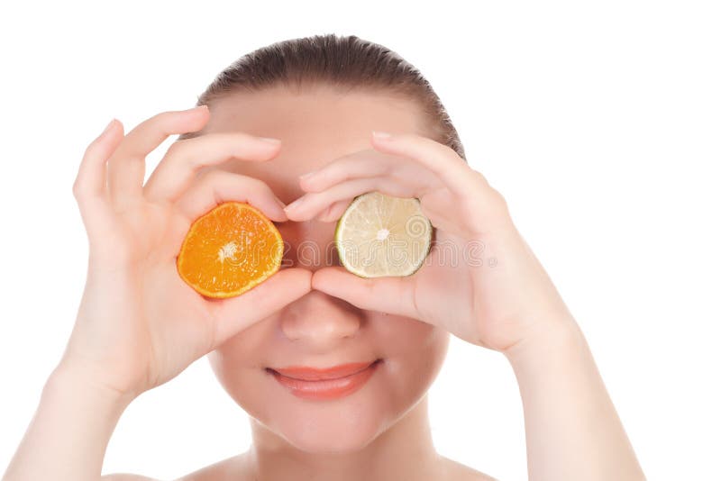 Model Posing with Slice of Orange and Lime Stock Image - Image of lemon ...