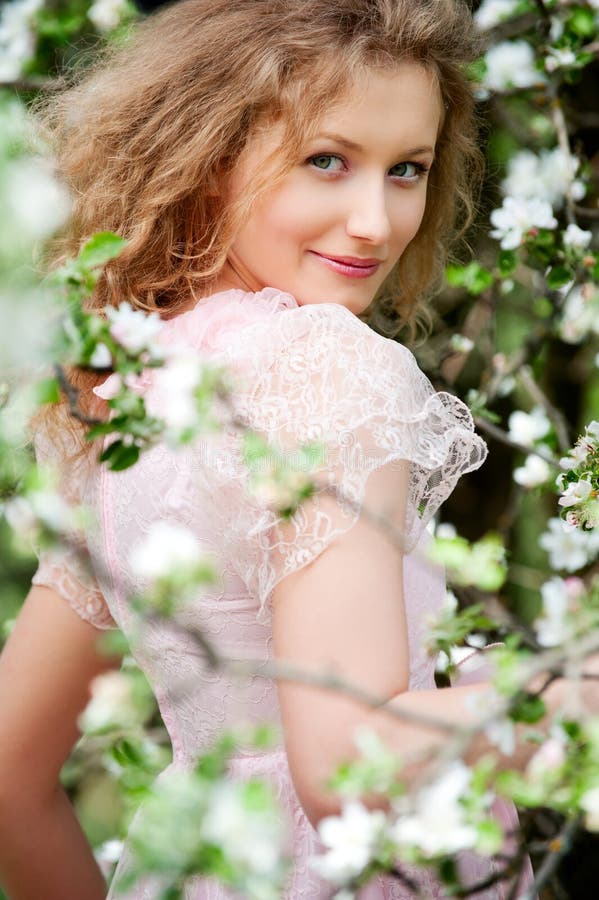 Model Posing in White Flowers Stock Image - Image of fashion, lively ...