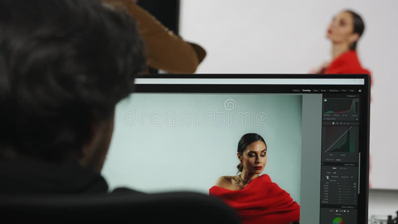 Model and Production Team in the Studio. Model Posing on Set, Male ...