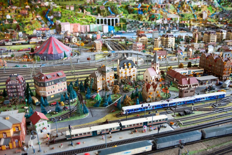 Model Railroad Display with Trains and Buildings Editorial Image ...