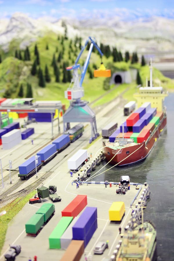 Model of Railroad Station and Sea Port. Stock Photo - Image of ...