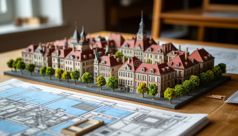 Model of a Residential Area on an Architect S Desk Stock Illustration ...