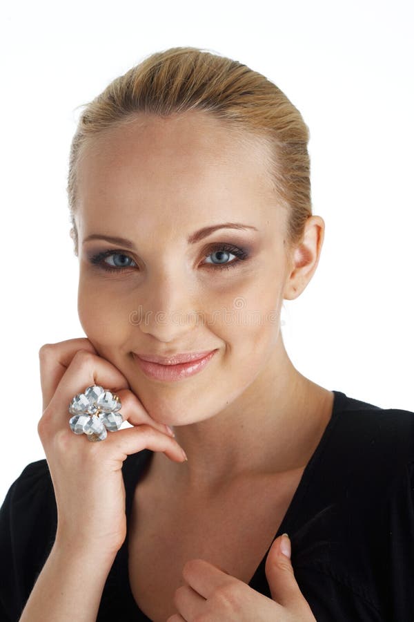 Beautiful Young Woman Wearing Diamond Ring Stock Image - Image of ...