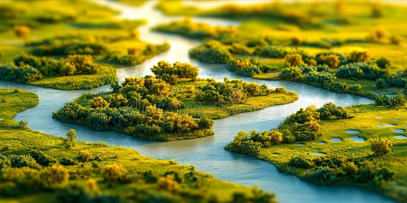 A Model of a River Running through a Lush Green Field Stock Photo ...