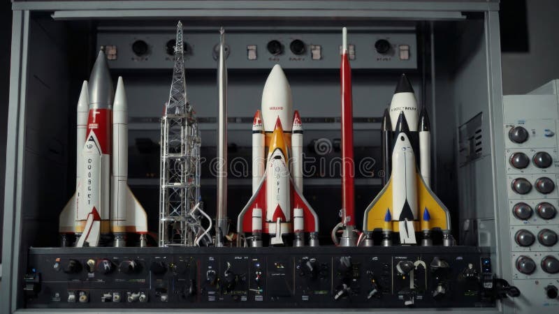 Model Rocket Collection Display Stock Image - Image of flame, cockpit ...