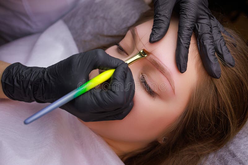 PMU Procedure, Permanent Eyebrow Makeup. Stock Photo - Image of ...