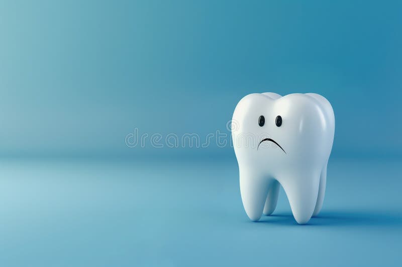 Model of a Sad Tooth on a Blue Background. Concept about Toothache ...