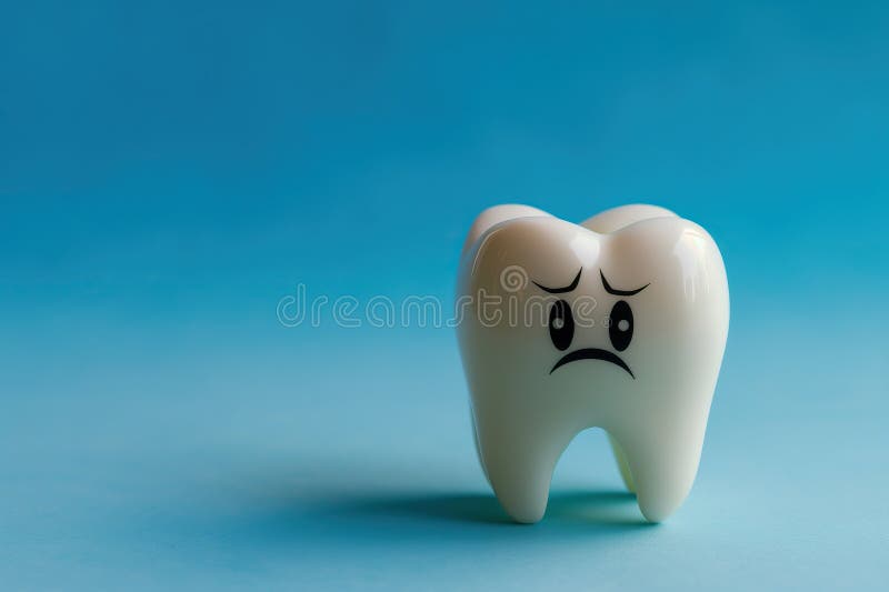 Model of a Sad Tooth on a Blue Background. Concept about Toothache ...