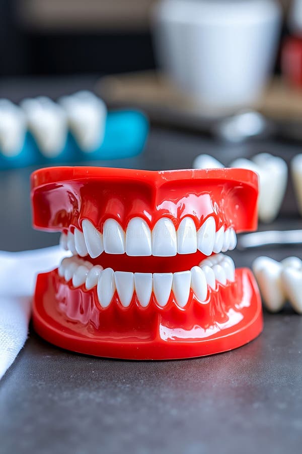 A Model of a Set of Teeth on a Table Stock Photo - Image of plastic ...