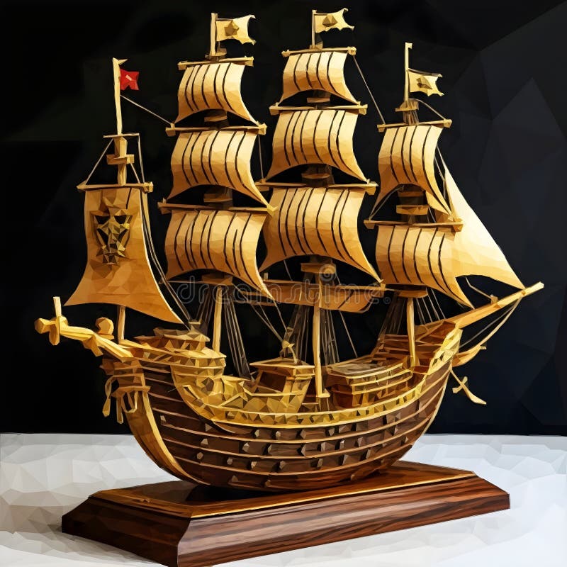 A Model of a Ship Made of Wood and a Wooden Base. Stock Illustration ...