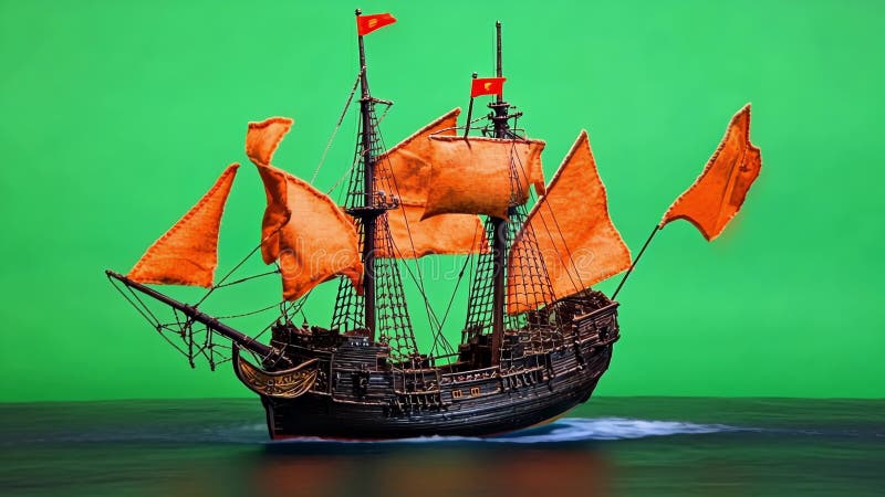 Model Ship Sailing on Green Screen Chroma Key Stock Footage - Video of ...