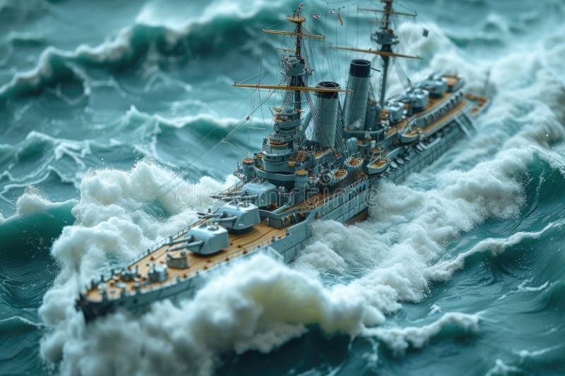 Model Ship Sailing in the Open Ocean. Generative AI. Stock Image ...