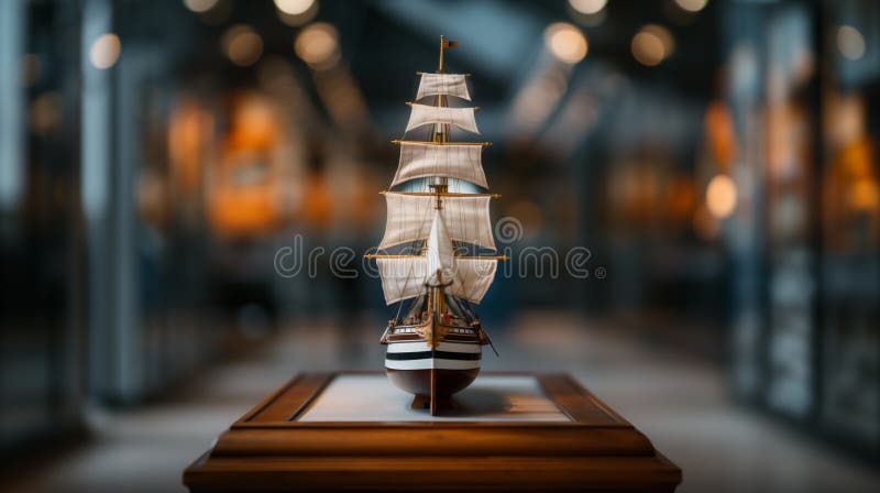 A Model Ship Stands on Display in a Museum Stock Photo - Image of ...