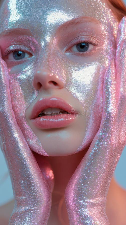 Model with Sparkling Face Mask Highlighting Beauty in a Studio Setting ...