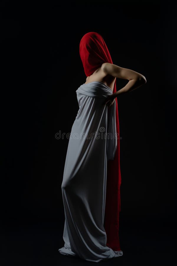 Woman Posing in Elegant Drapery during Casting Session in Studio Space ...