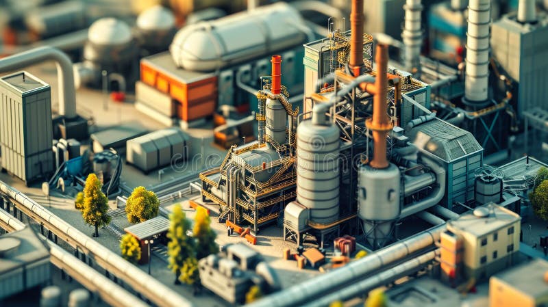 Model of a Waste Processing Factory with Pipes and Tanks Stock ...