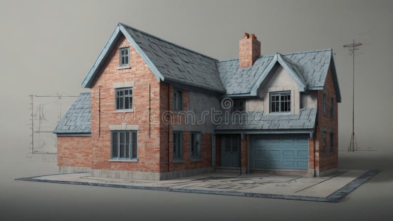 Model of a Single-family House with Red Brick. Stock Illustration ...