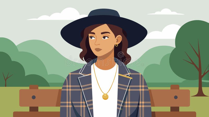 A Model Sitting on a Park Bench Wearing a Thrifted Plaid Blazer Over a ...