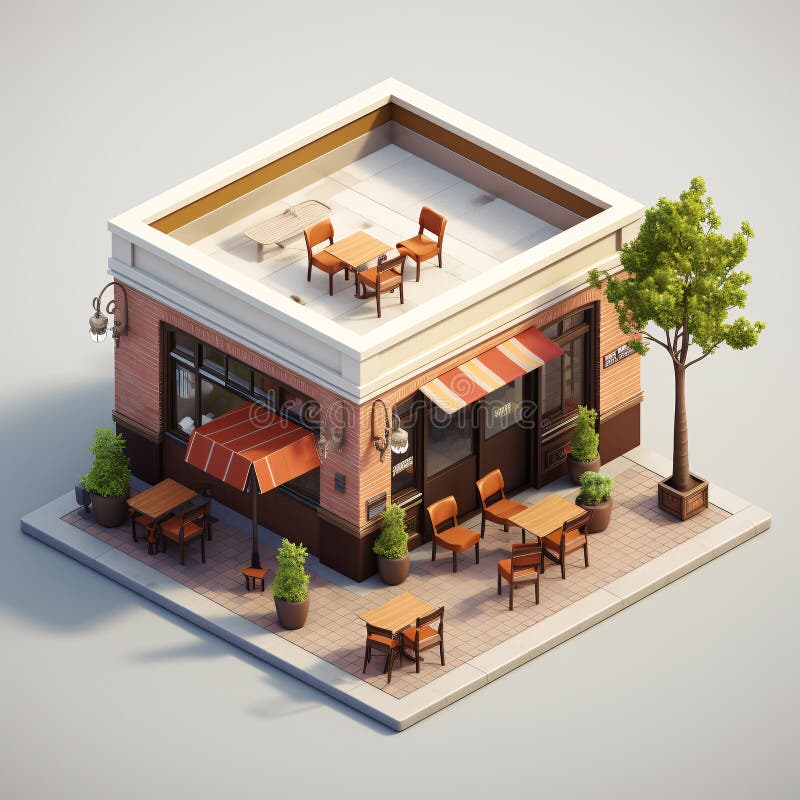 Model of a Small Cafe with Outdoor Seating. Stock Illustration ...