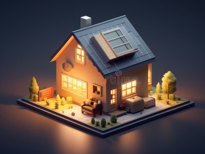 A Model of Small House is Lit Up at Night Stock Illustration ...