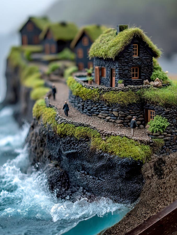 A Model of a Small Village on a Cliff Overlooking the Ocean Stock Photo ...