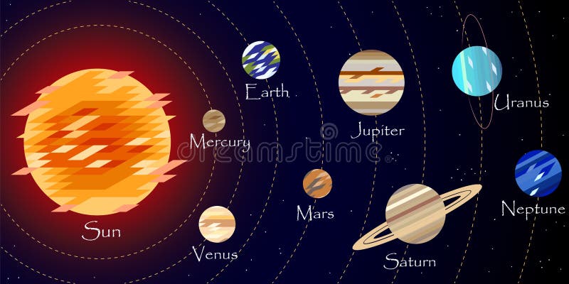 Model of Solar System, Black and White Minimal Vector Illustration ...