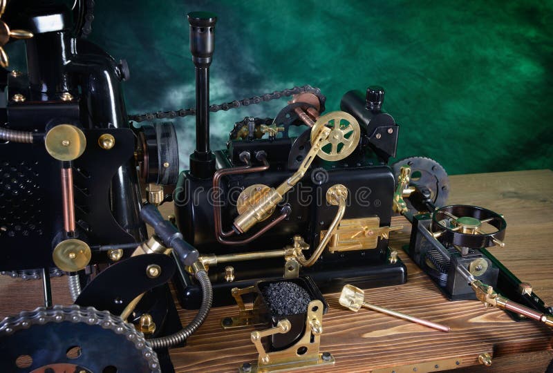 Model of steam engine stock photo. Image of steampunk - 147102846