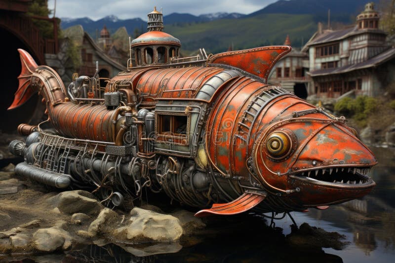 A Model of a Steam Powered Fish Train. Generative AI Image. Stock ...