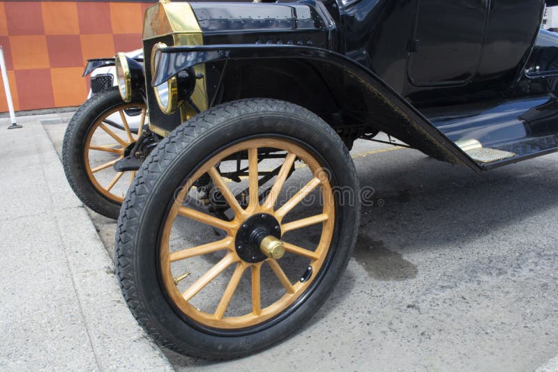 Model-T Ford Front Wheel, Old Automobile in Parking Lot Editorial Stock ...