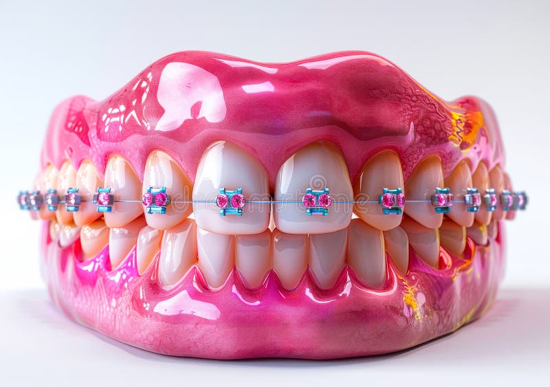 Model of Teeth with Braces on White Background Stock Photo - Image of ...