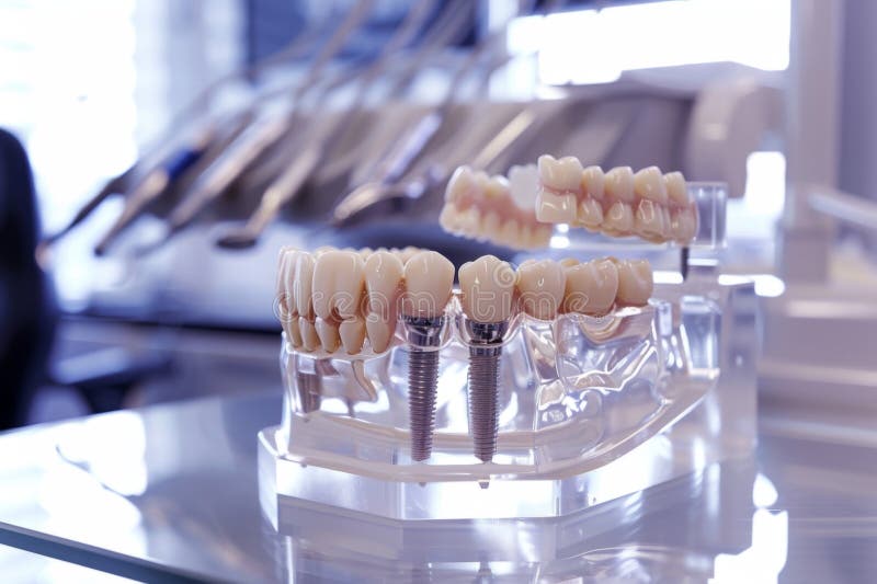 Teeth Model with Implants on a Table in Dental Office Stock Photo ...