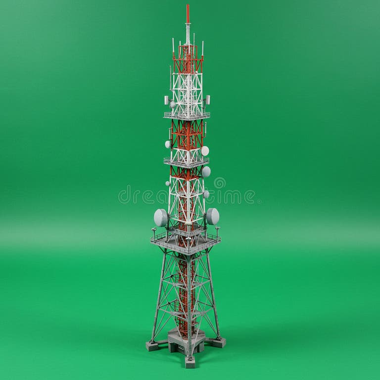 Model of a Telecommunication Tower Set Against a Green Backdrop. the ...