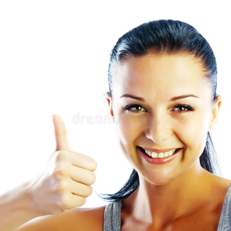 Model with Thumb Up Gesture Stock Image - Image of nice, brunette: 46807259