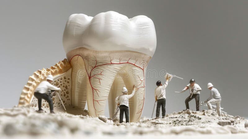 A Model of a Tooth with a Man and a Woman on Top of it Stock Photo ...