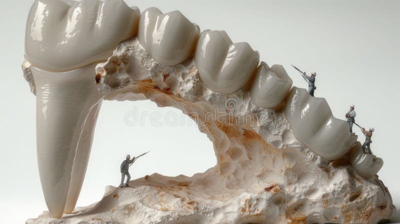 A Model of a Tooth with a Man and a Woman on Top of it Stock Photo ...