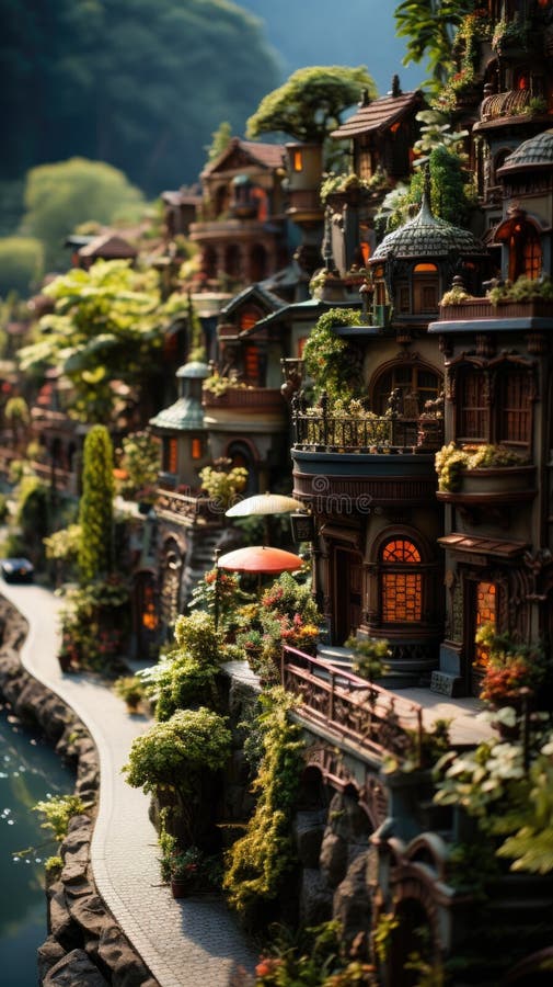 A Model of a Town with a River Running through it Stock Illustration ...