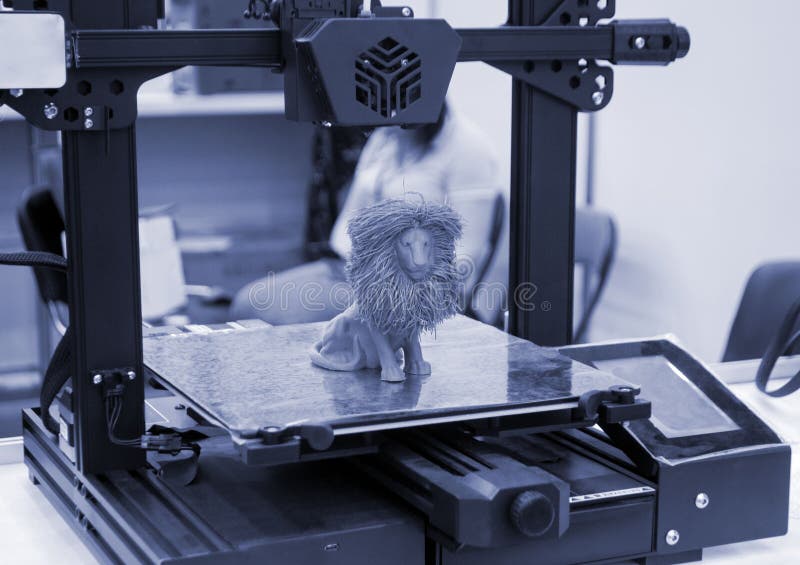 Model Toy Lion Printed 3D Printer Melted Plastic Blue Color Desktop 3D ...