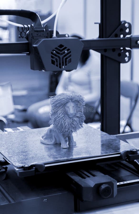 Model Toy Lion Printed 3D Printer Melted Plastic Blue Color Desktop 3D ...