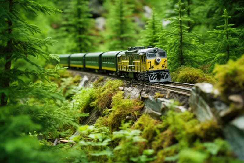 Model Train Moving through Tiny Forest Scenery Stock Photo - Image of ...