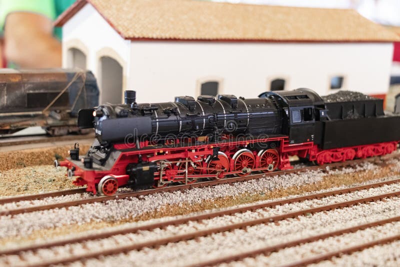 Model Train in Operation at a Model Train Exhibition. Macro Photography ...