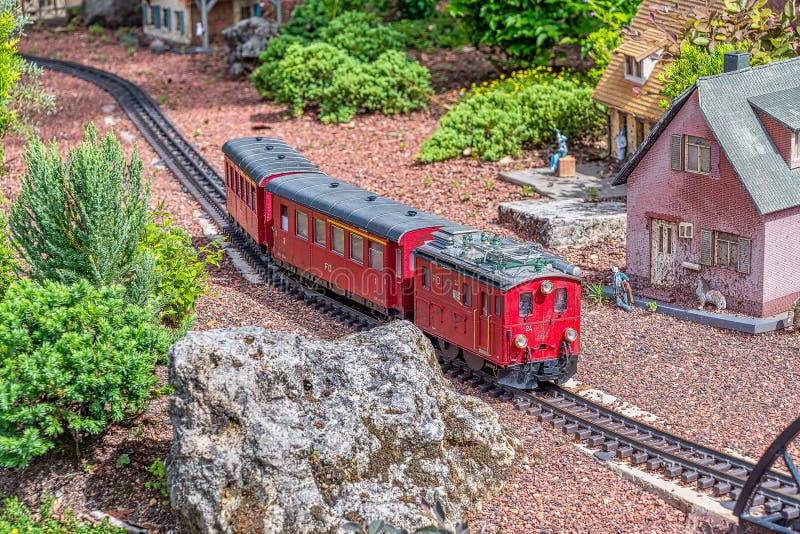 Model of a Train Running on Modeled Tracks Stock Photo - Image of ...