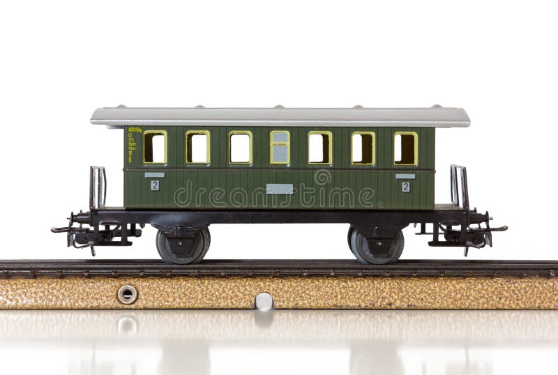 Model Train`s Vintage Passenger Car on the Rails Stock Image - Image of ...
