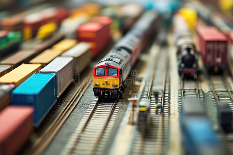 Model Train Set with Locomotives and Cargo Containers Stock Image ...