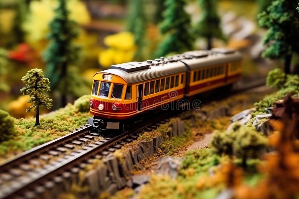 A Model Train on a Track with Trees in the Background. Generative AI ...