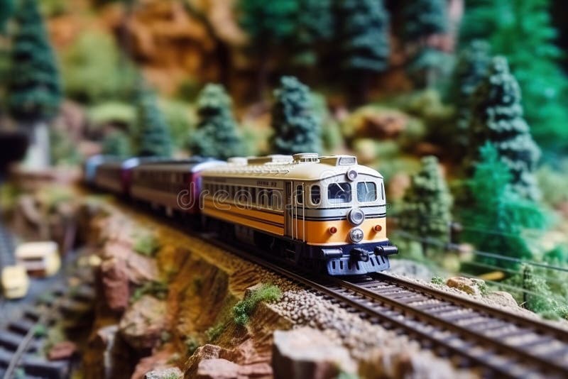 A Model Train on a Train Track with Trees in the Background. Generative ...