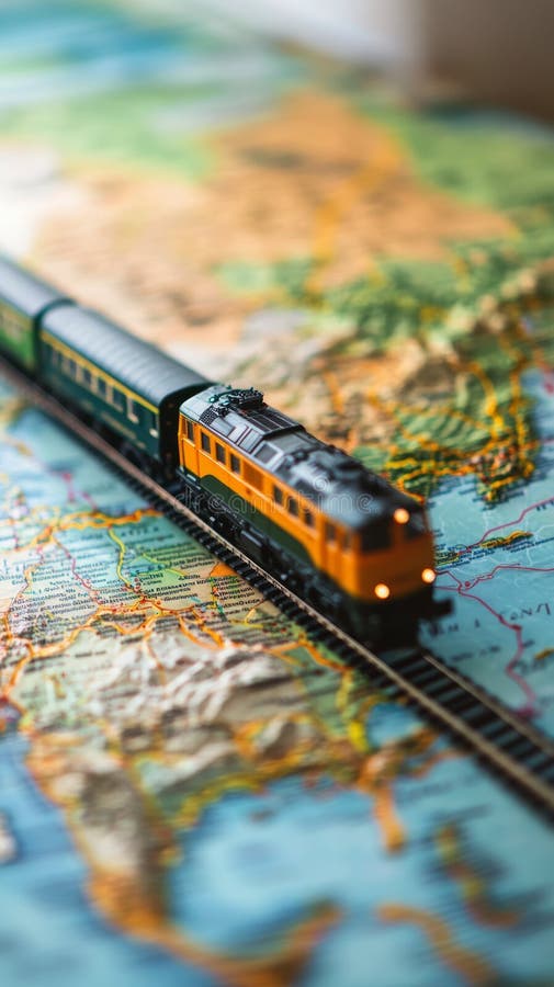 Model Train Travels Along a Map Highlighting Various Locations in a ...