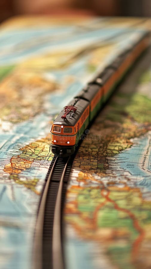 Model Train Travels Along a Map Highlighting Various Locations in a ...