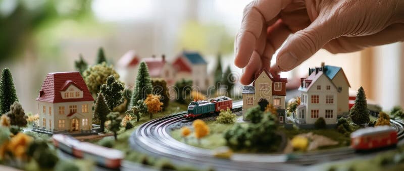 Model Trains are Displayed in a Miniature Landscape Setup, Displaying a ...